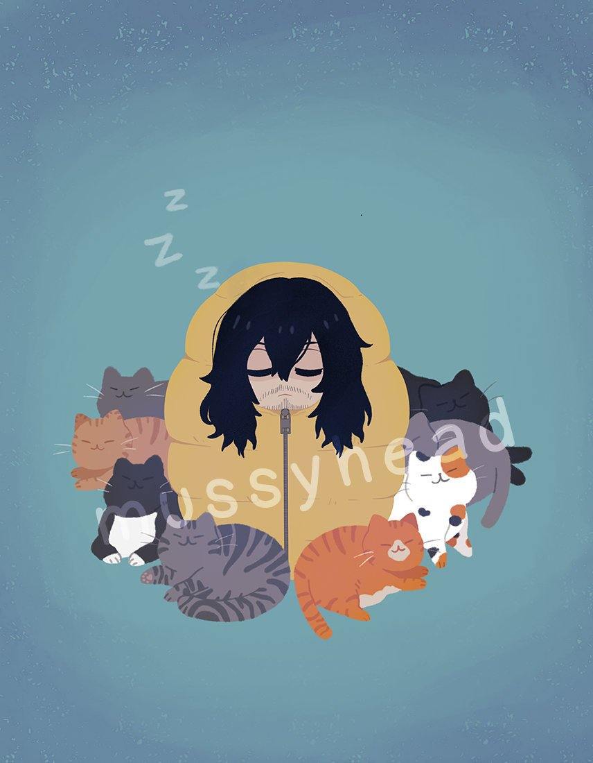 Sleepy Aizawa with cats fanart print – mussyhead